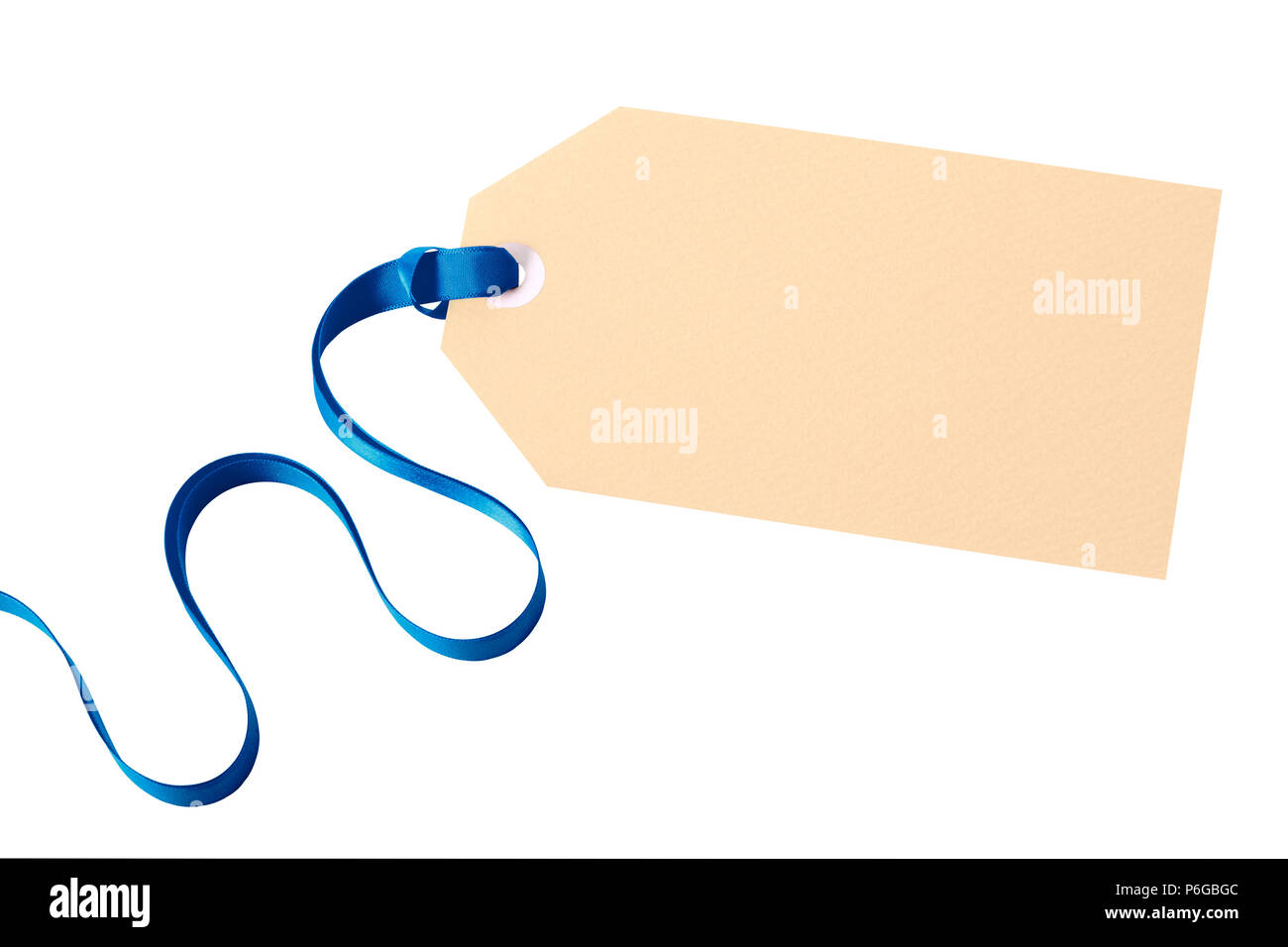 Christmas gift tag with blue ribbon isolated on white background Stock ...