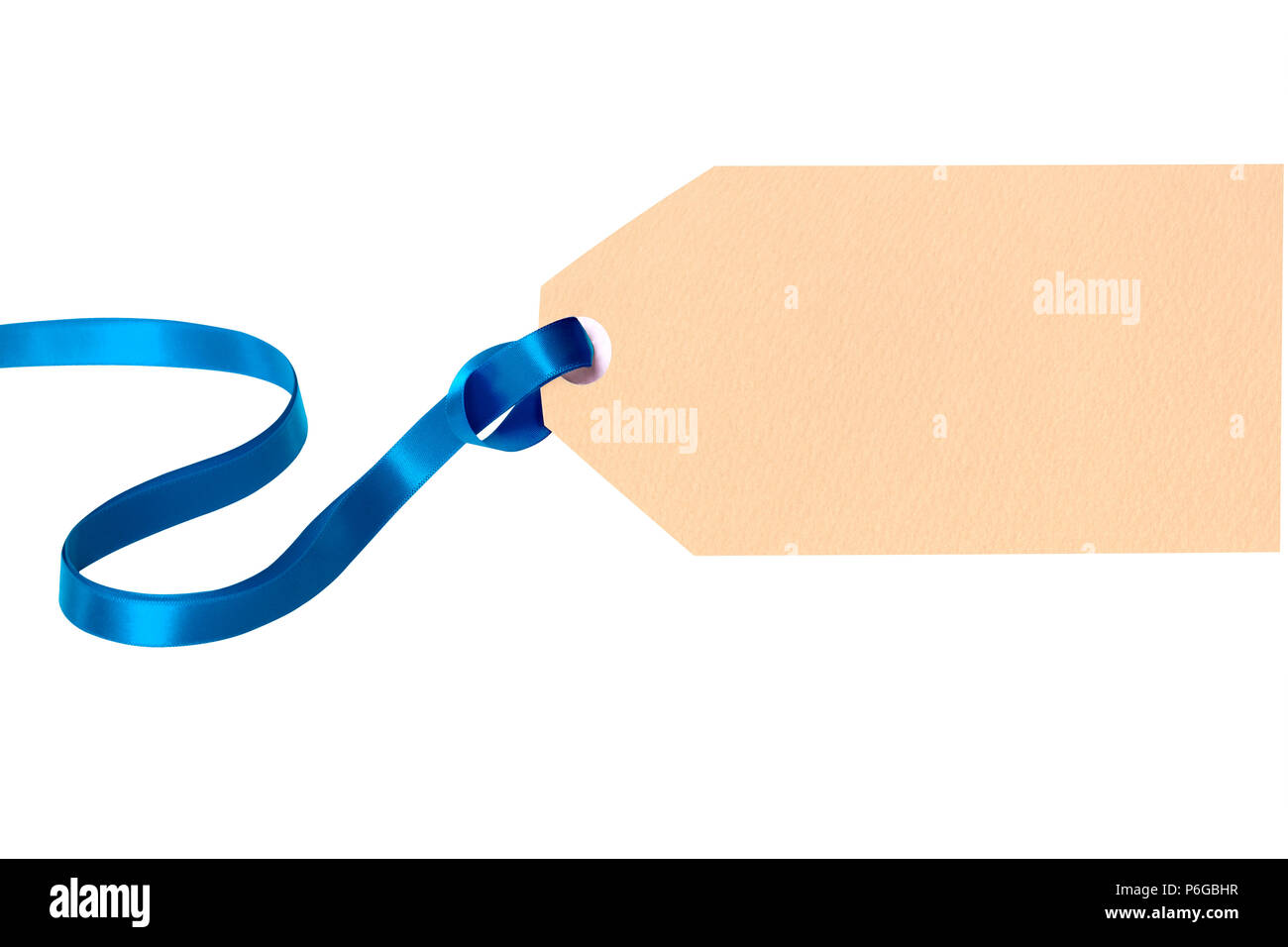 Christmas gift tag with blue ribbon isolated on white background Stock ...