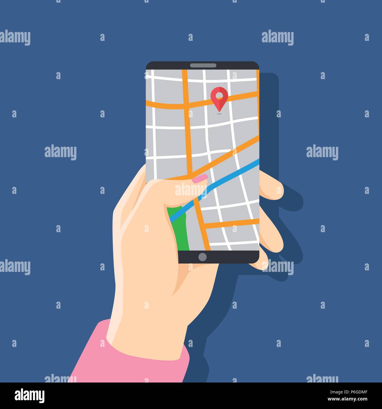 Hand holding smartphone city Stock Vector Images - Alamy