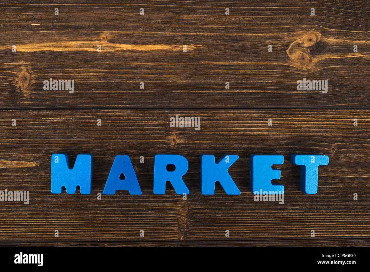 MARKET text letters word on wood table, with copy space for add ...