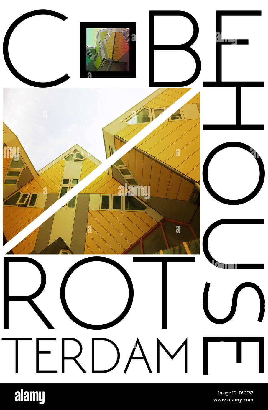 Cube house typography poster design Stock Photo - Alamy