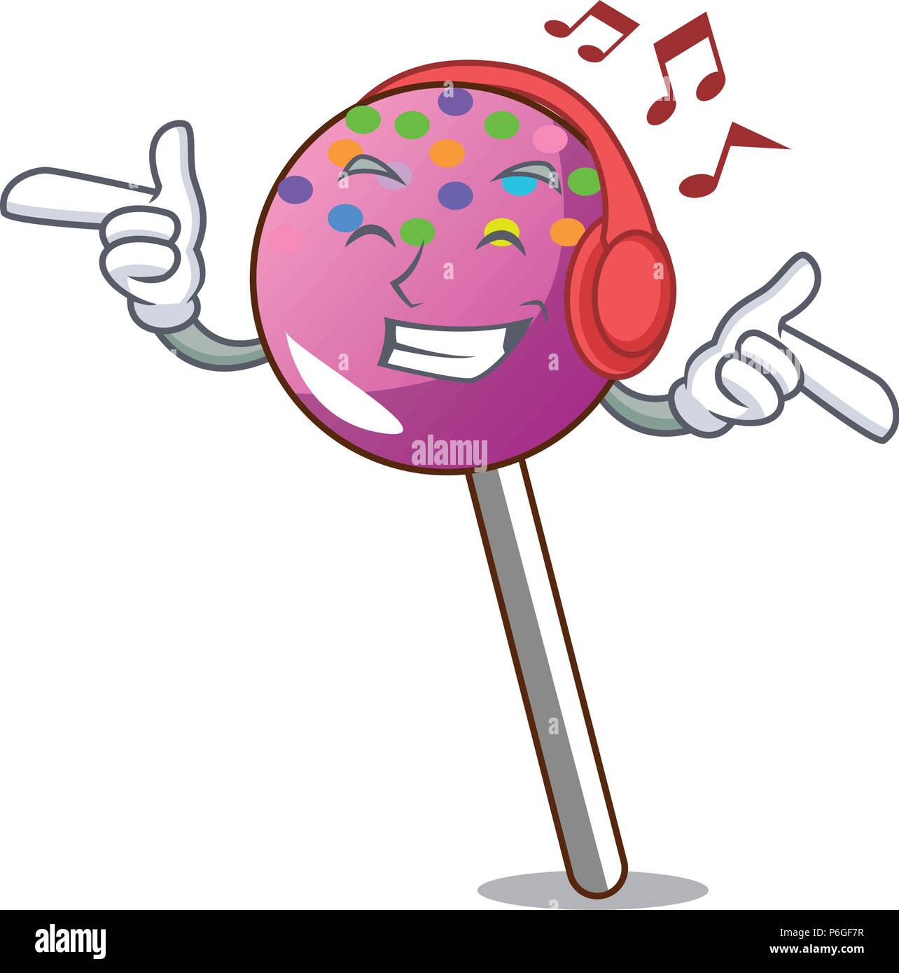 Listening music lollipop with sprinkles mascot cartoon Stock Vector ...