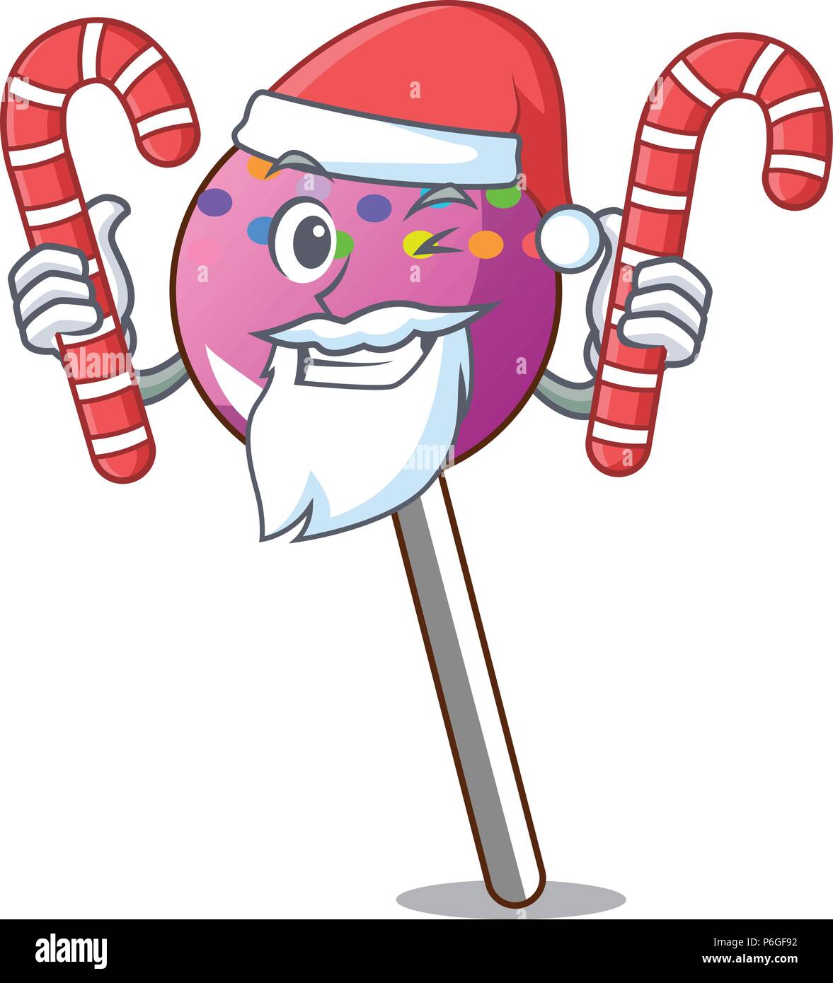 Santa with candy lollipop with sprinkles mascot cartoon Stock Vector ...