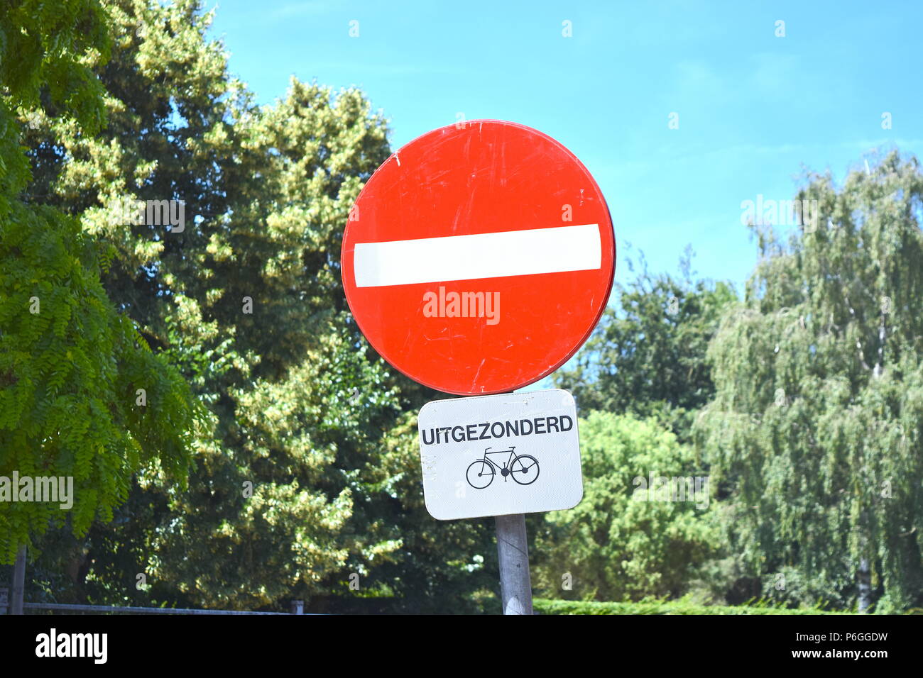 No entry except bicycles sign in Turnout Belgium Stock Photo - Alamy