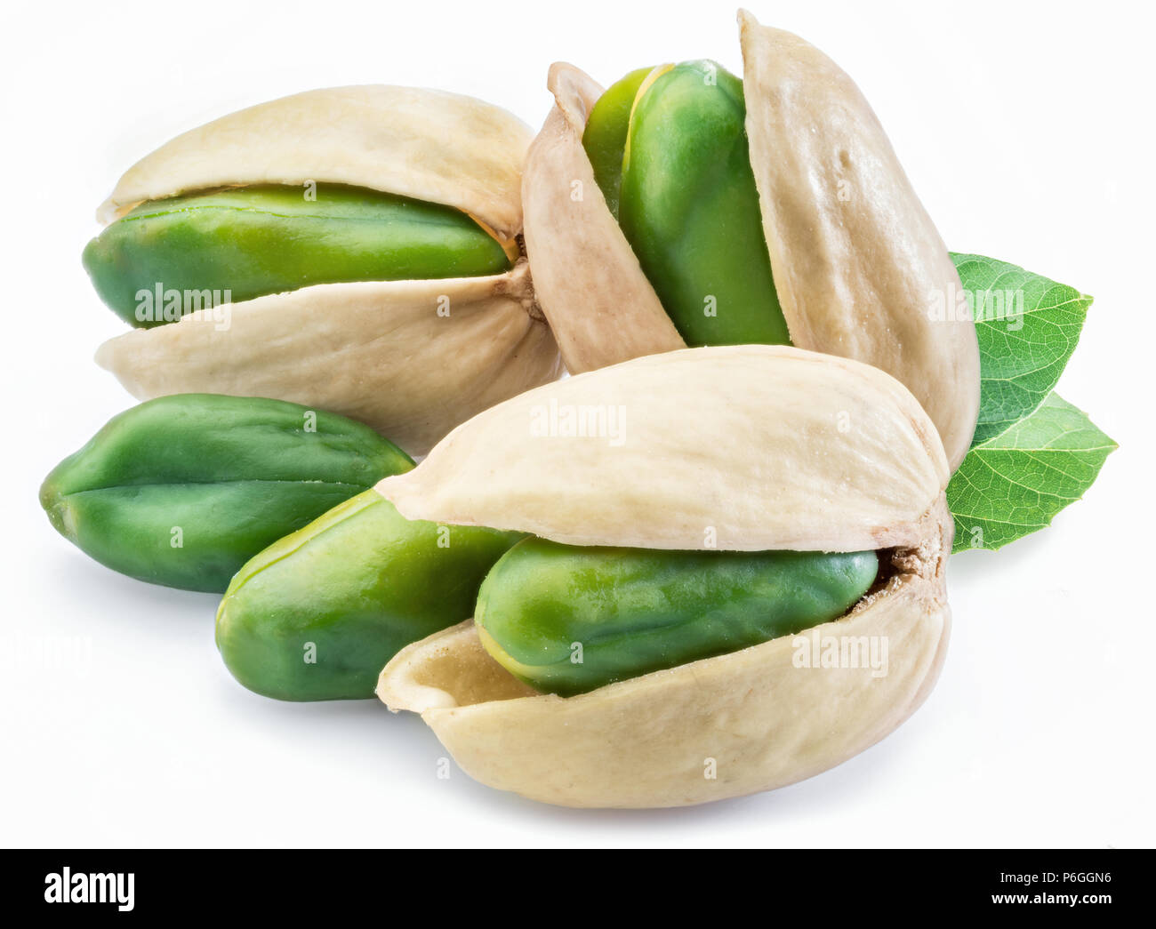 Green pistachio nuts with pistachio shell on white background Stock ...