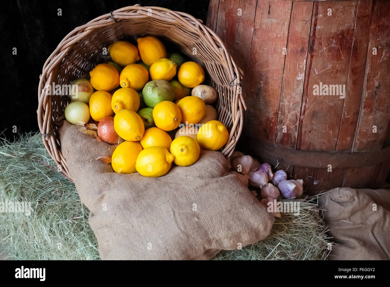 Basket of fruit for display purposes at corporate gala dinner banquet ...