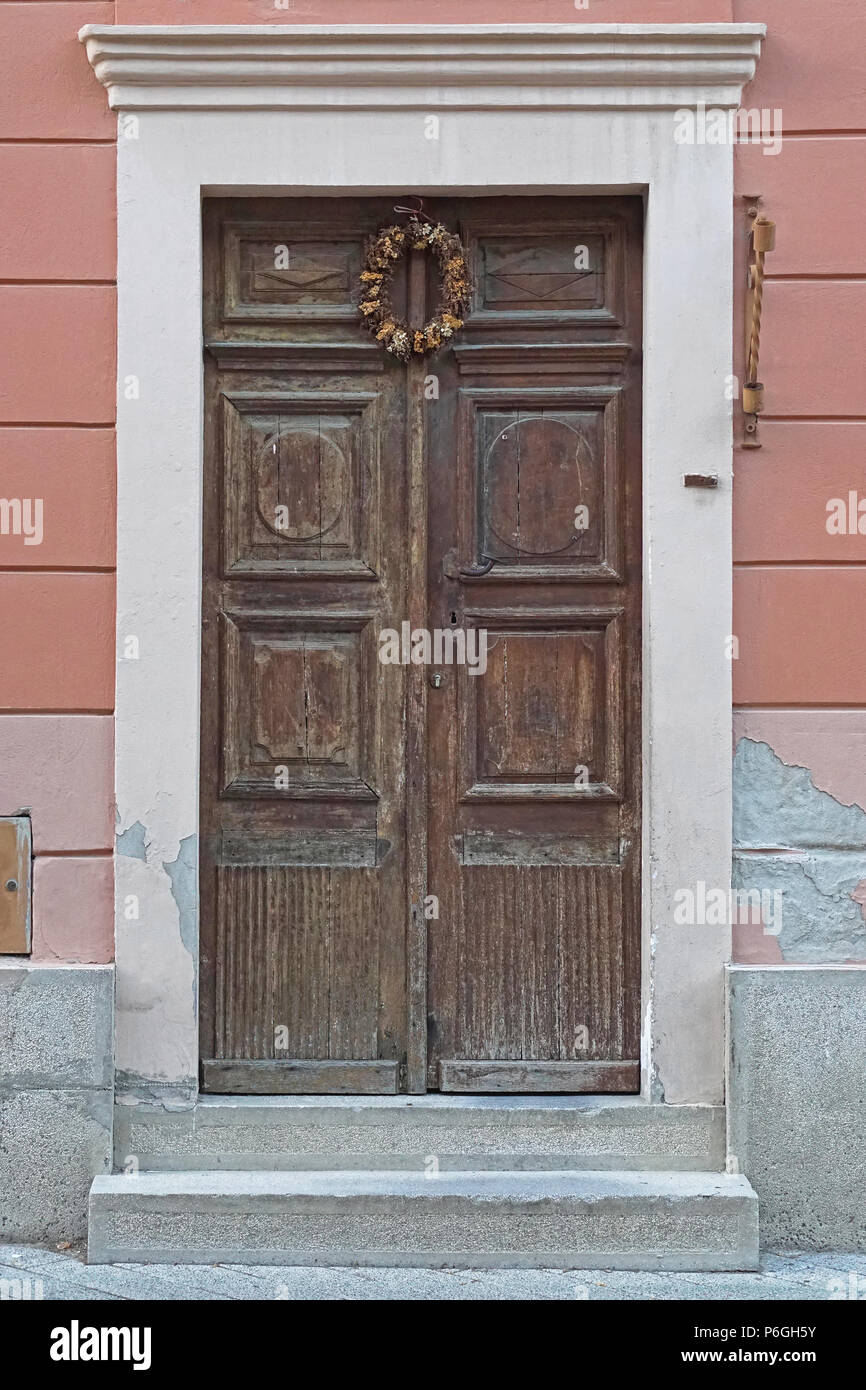 Big brown wood door at old house Stock Photo - Alamy