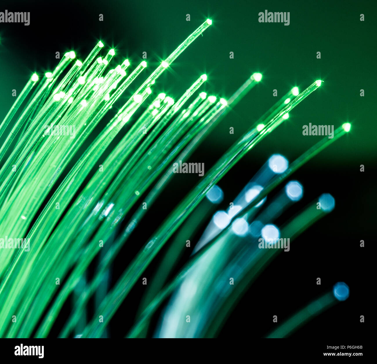 Bundle of optical fibers with green lights Stock Photo - Alamy