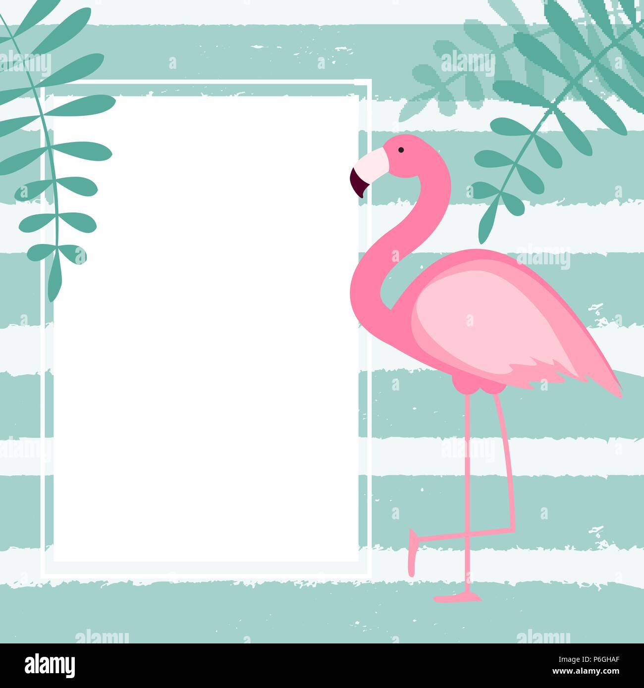 Cute Summer Abstract Frame Background with Pink Flamingo Vector ...