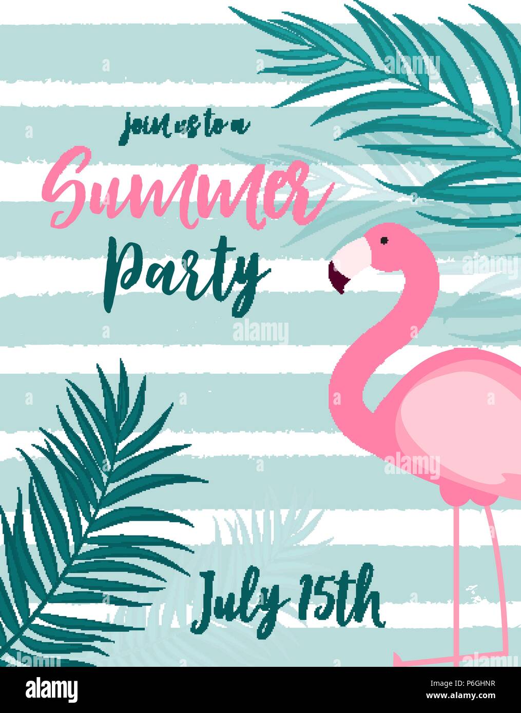 Abstract Summer Party Background with Palm Leaves and Flamingo. Vector ...