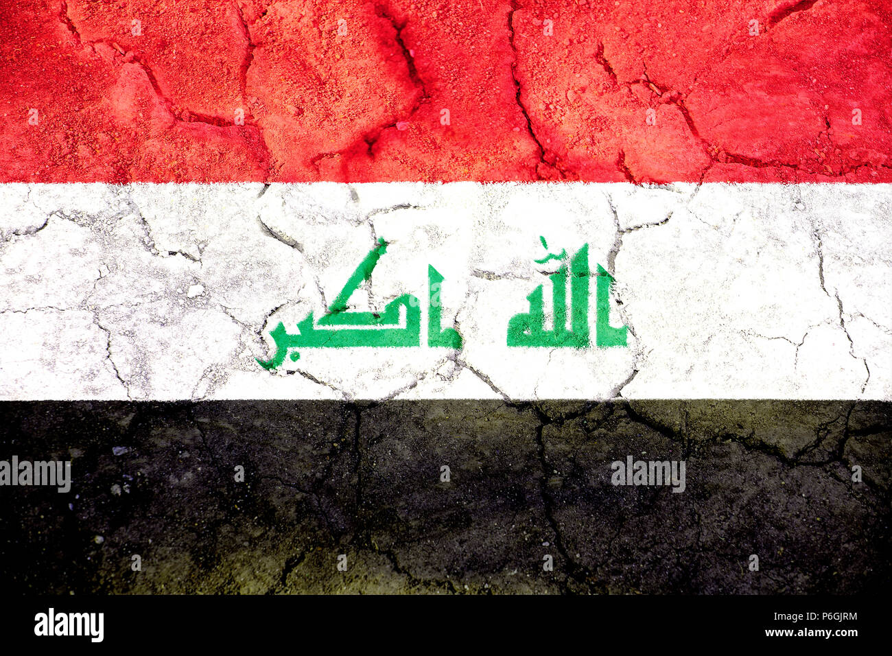 Iraq Flag painted on cracked ground closeup Stock Photo - Alamy