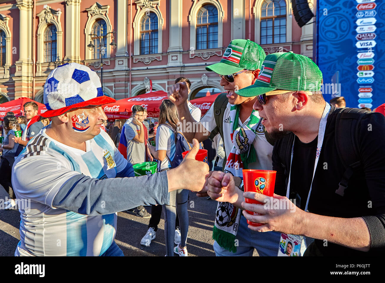 St. Petersburg, Russia - June 25, 2018: Russian and Mexican football ...