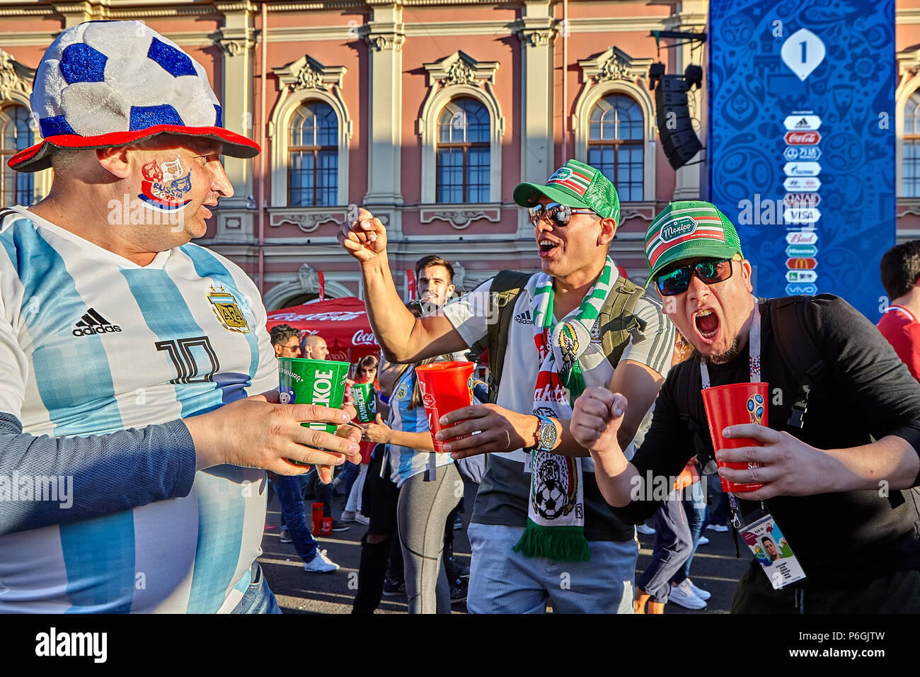 Saint Petersburg, Russia - June 25, 2018: Russian and Mexican football ...