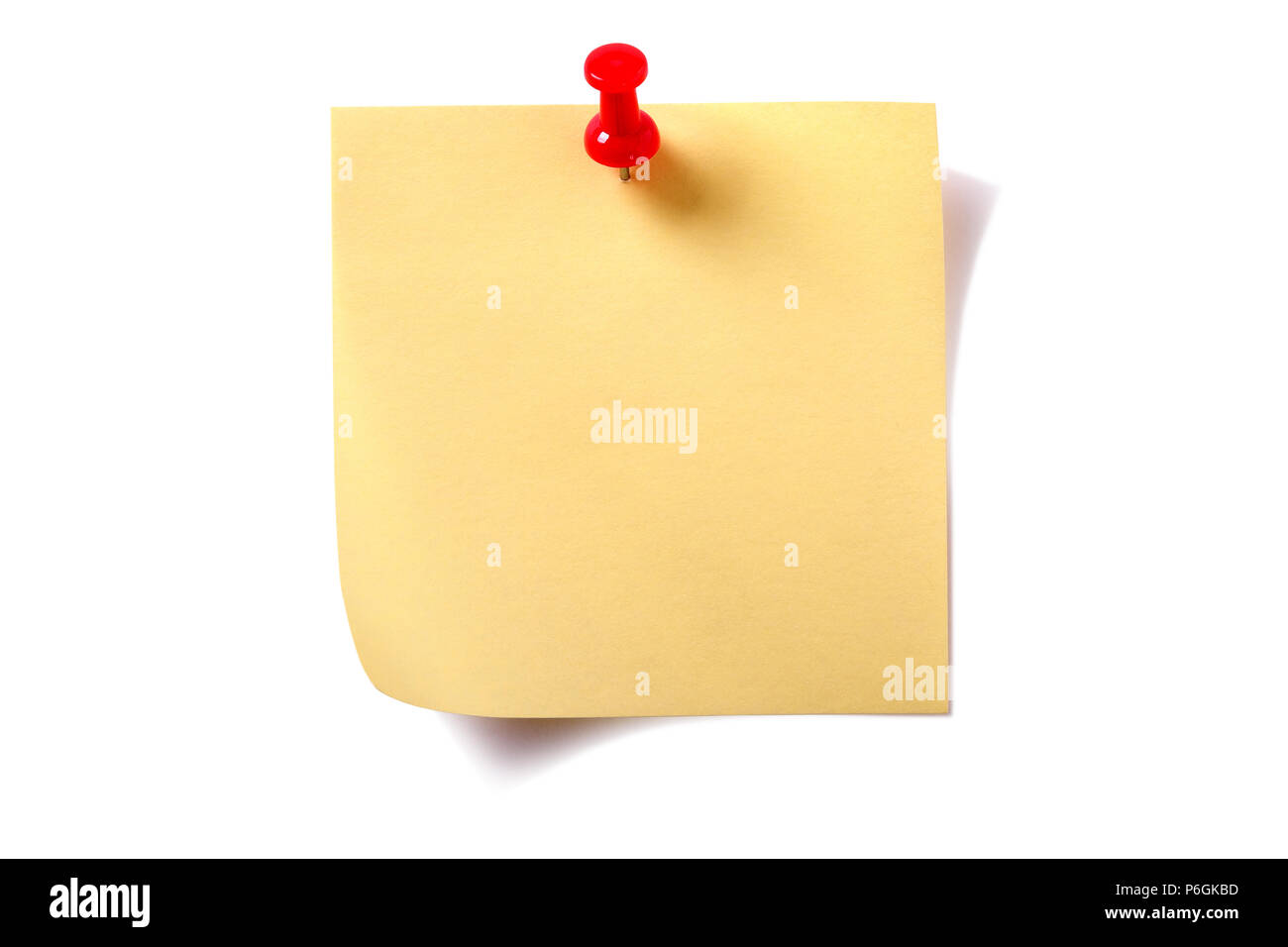 Yellow square sticky post note with pushpin isolated on white Stock ...