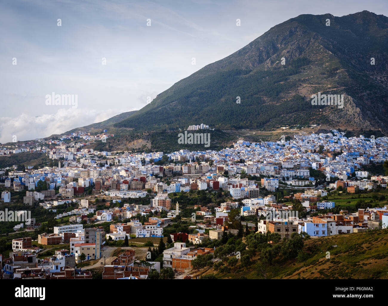 CHEFCHAOUEN, MOROCCO - CIRCA APRIL 2017: Aerial view of Chefchaouen ...