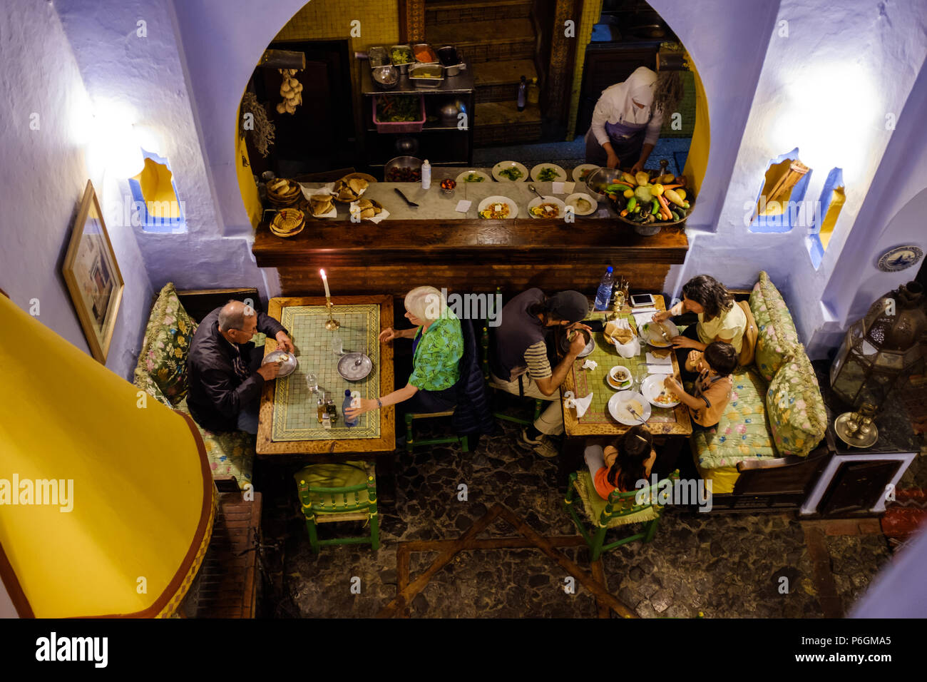CHEFCHAOUEN, MOROCCO - CIRCA APRIL 2017: Interior of the restaurant ...