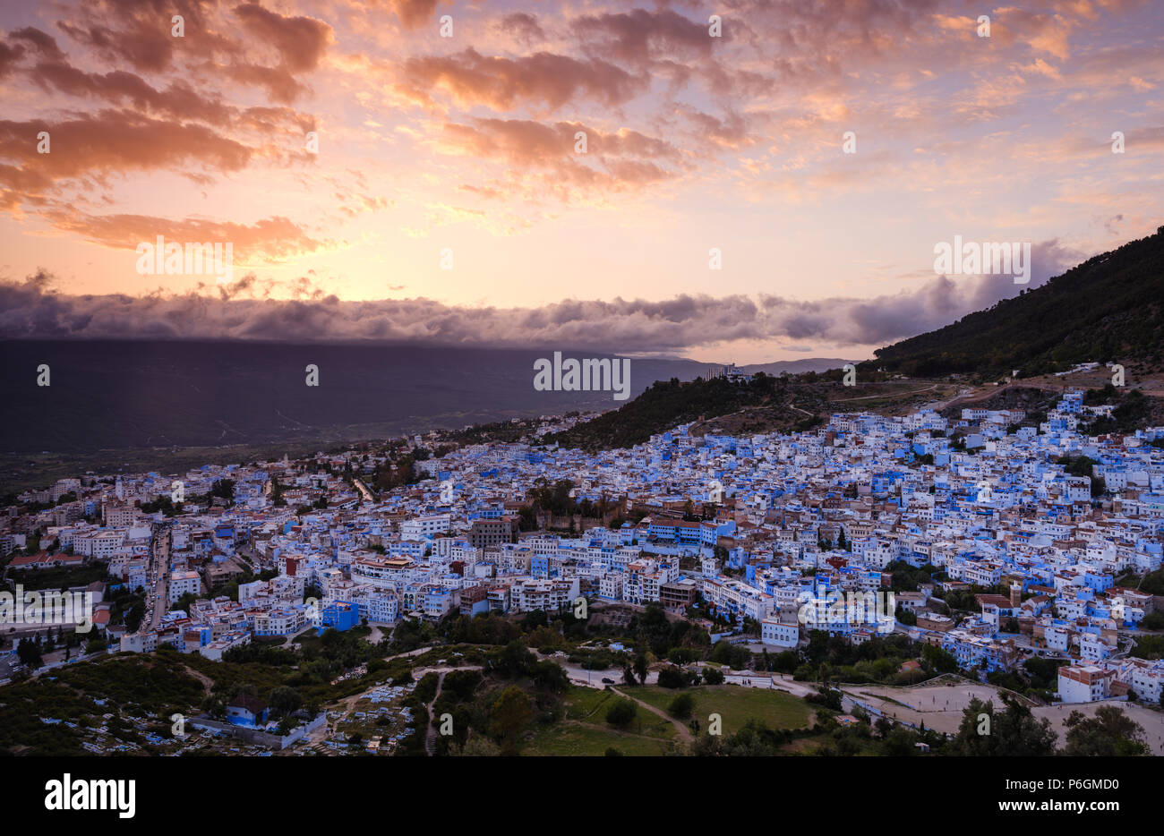 CHEFCHAOUEN, MOROCCO - CIRCA APRIL 2017: Sunset in Chefchaouen as seen ...