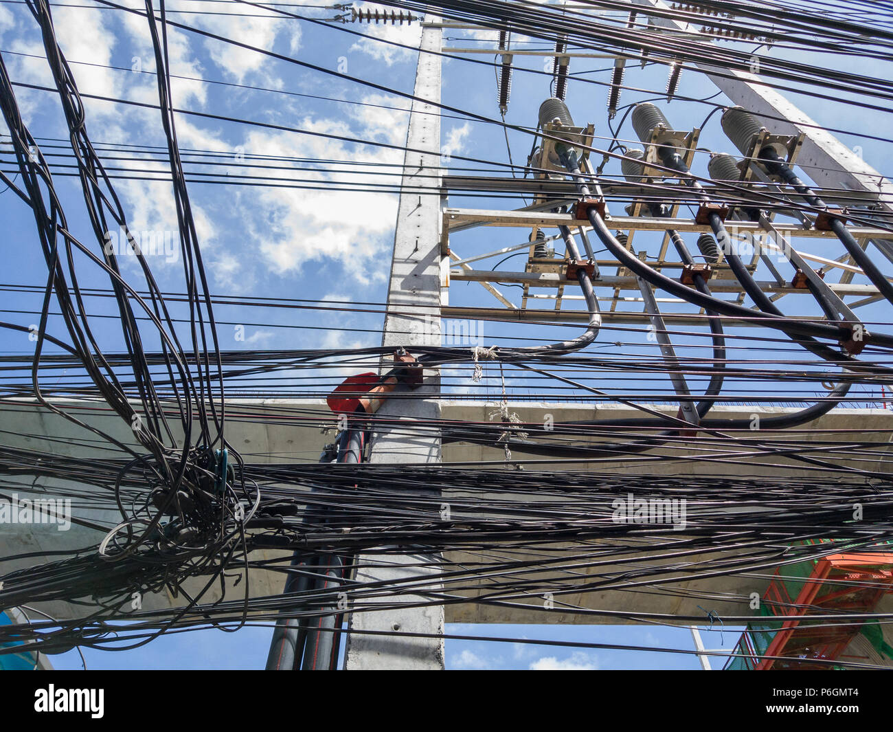 Mess Of Electric Cables And Telephone Wires High Resolution Stock ...