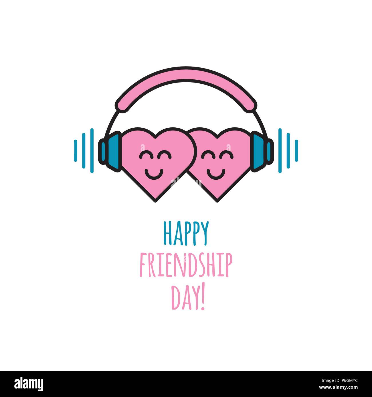 Happy friendship day, two hearts listening to music, together forever ...