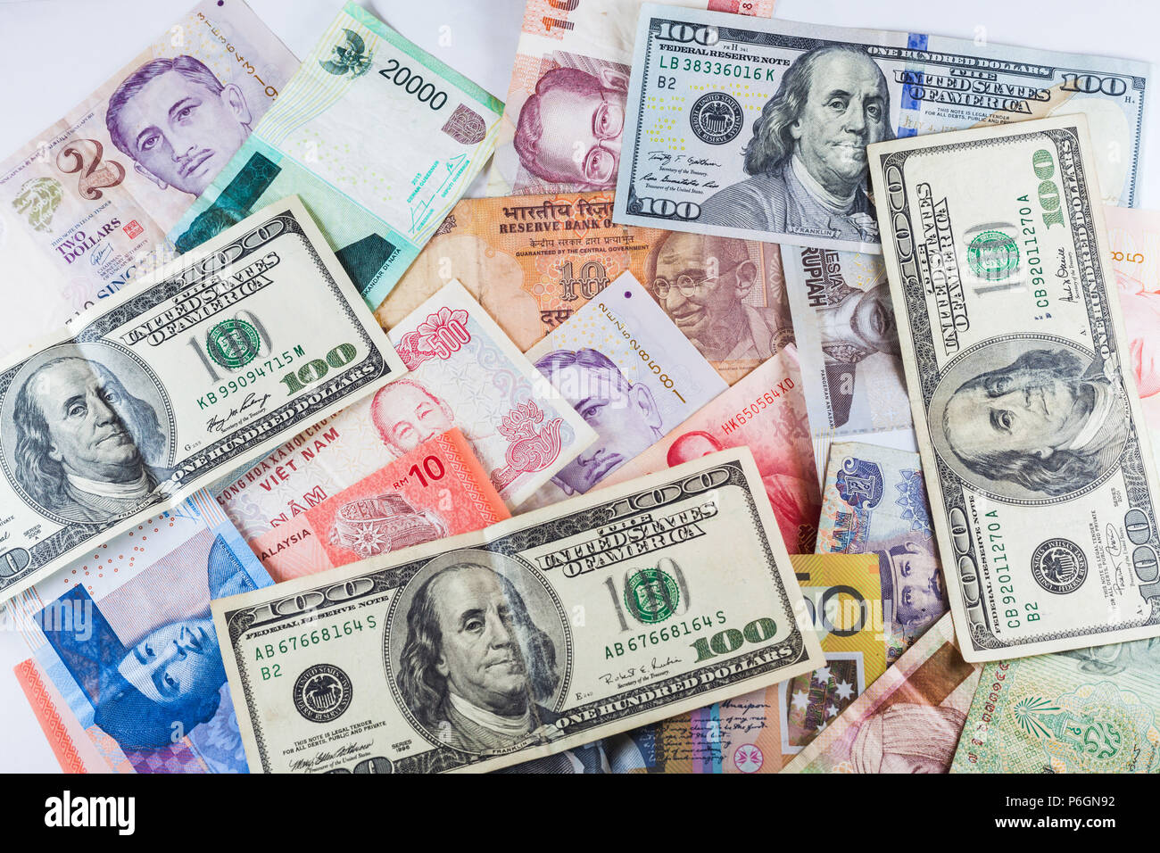Multiple Currencies banknotes as colorful background showed the global ...