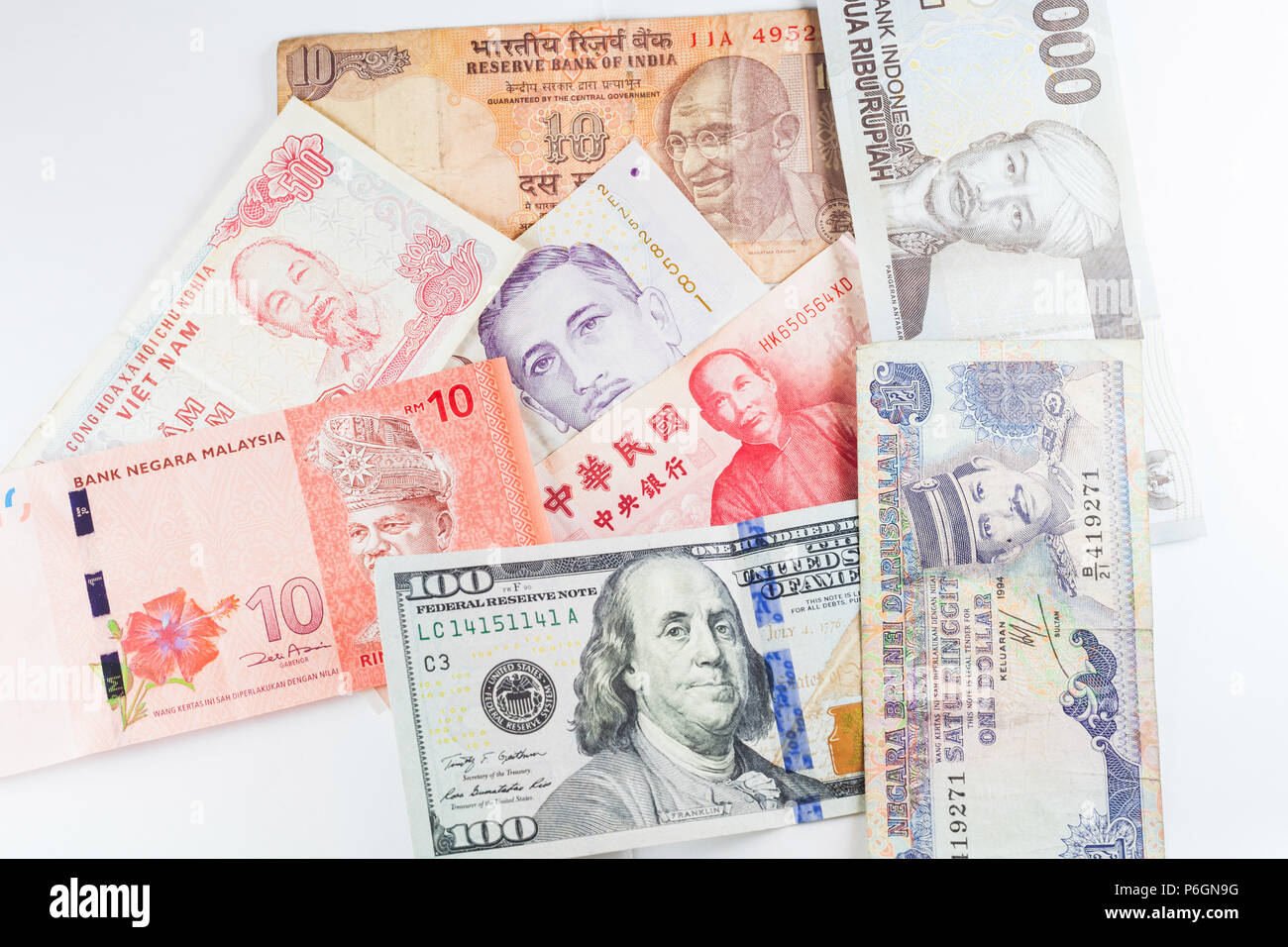 Multiple Currencies banknotes as colorful background showed the global ...