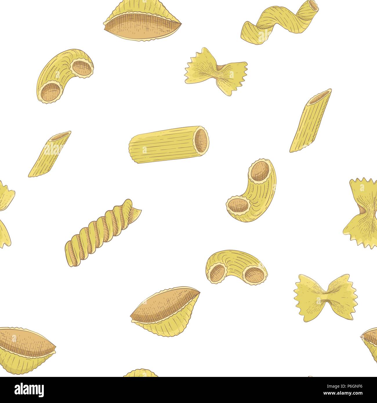 Pasta collection. Colored hand drawn sketch. Seamless pattern Stock ...