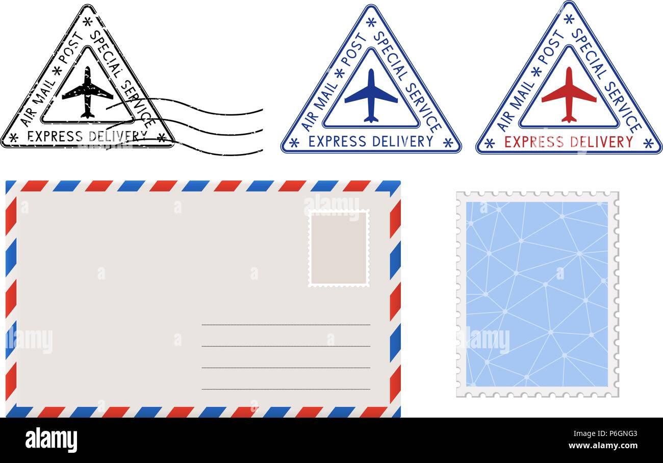 Envelope, stamp and triangle postmarks. Postal set Stock Vector Image ...