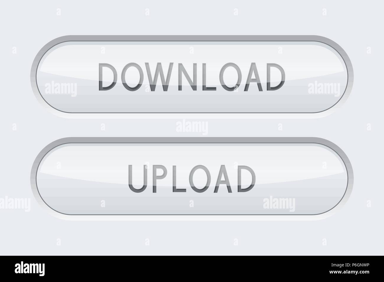 Download and Upload oval plastic buttons. On gray interface background ...
