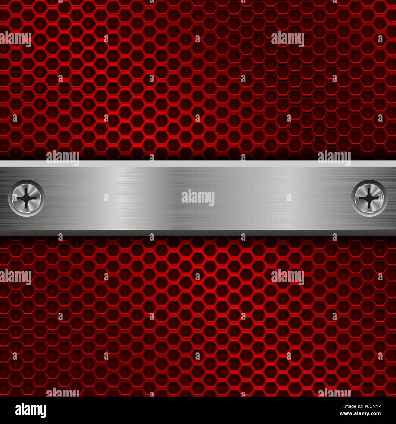 Steel long plate with screws on red perforated background Stock Vector ...