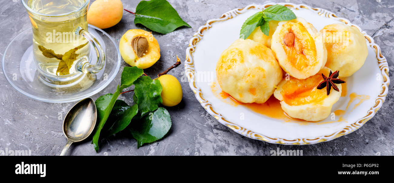 National dish of Czech and Slovak cuisine of dumplings with apricot ...