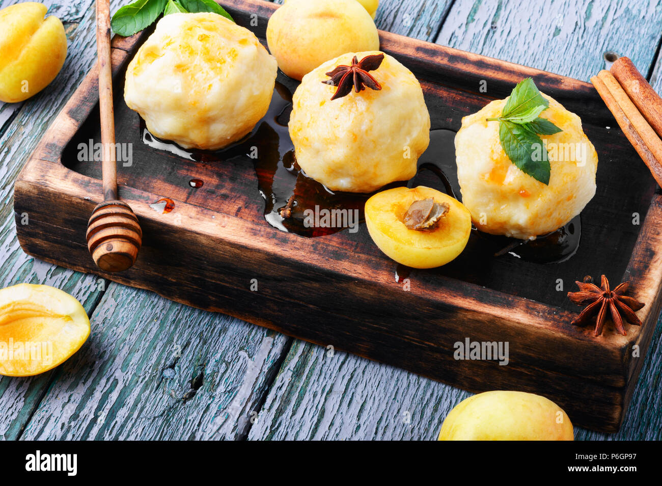 National dish of Czech and Slovak cuisine of dumplings with apricot ...