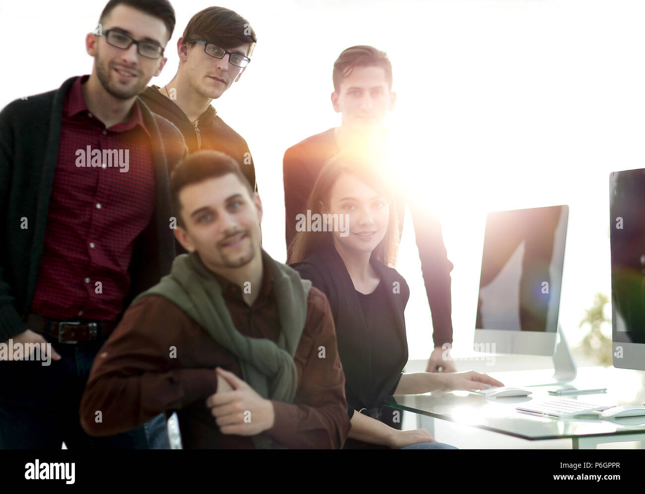 portrait of friendly business team in office Stock Photo - Alamy