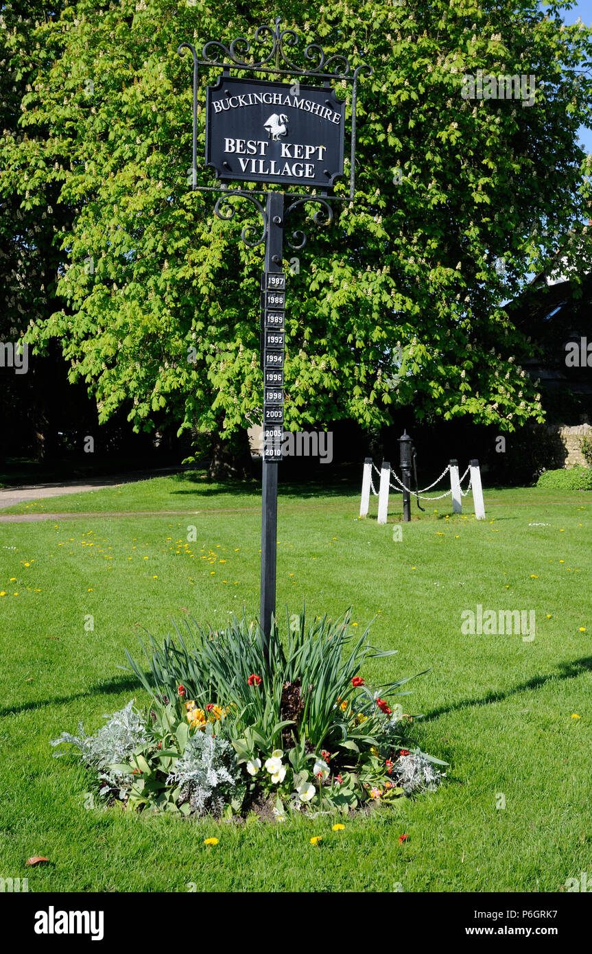 The Best Kept Village sign on the green at Cuddington, Buckinghamshire ...