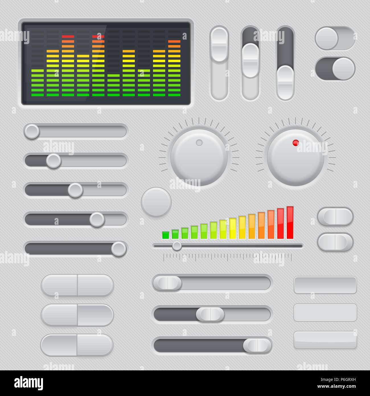 Gray interface buttons and sliders. 3d set of UI icons Stock Vector ...