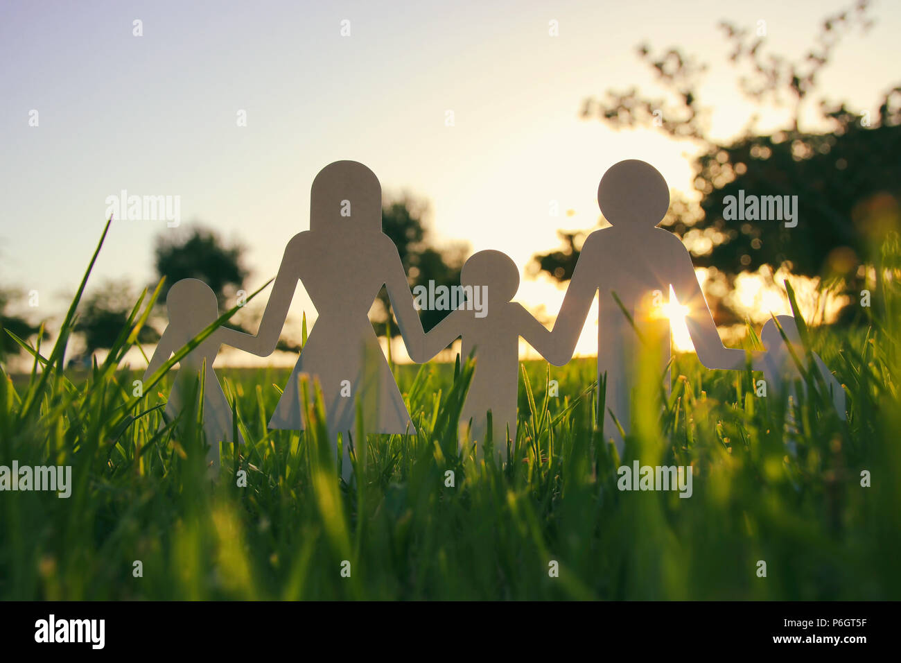image of happy family concept. paper cut people holding hands together ...