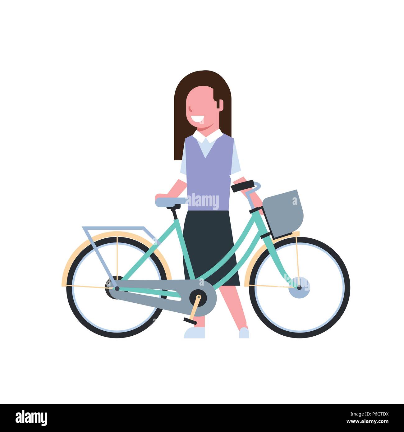 woman hold bike over white background. cycling concept. cartoon full ...
