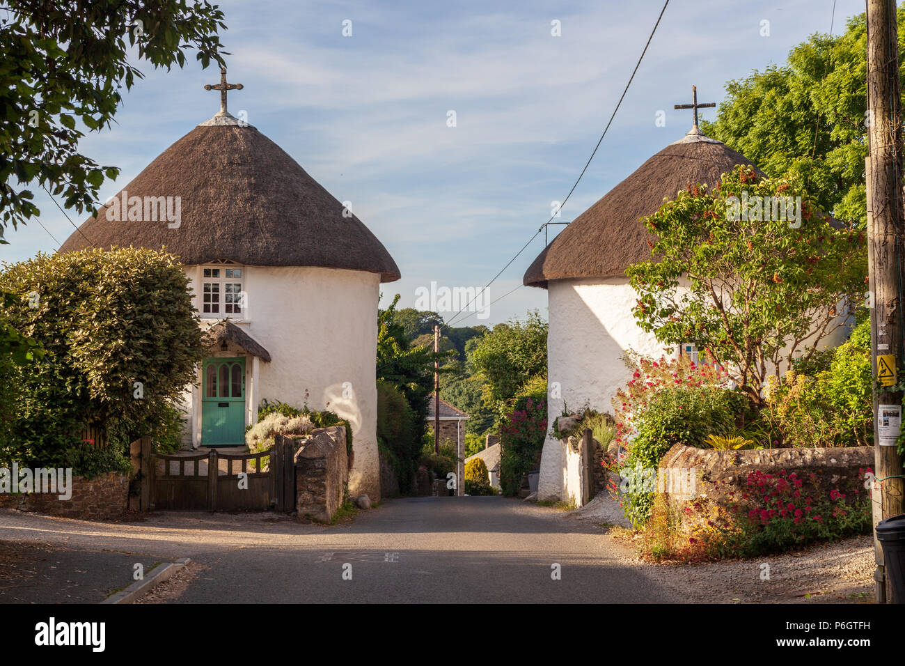 view of the ancient round houses in veryan roseland peninsula cornwall ...