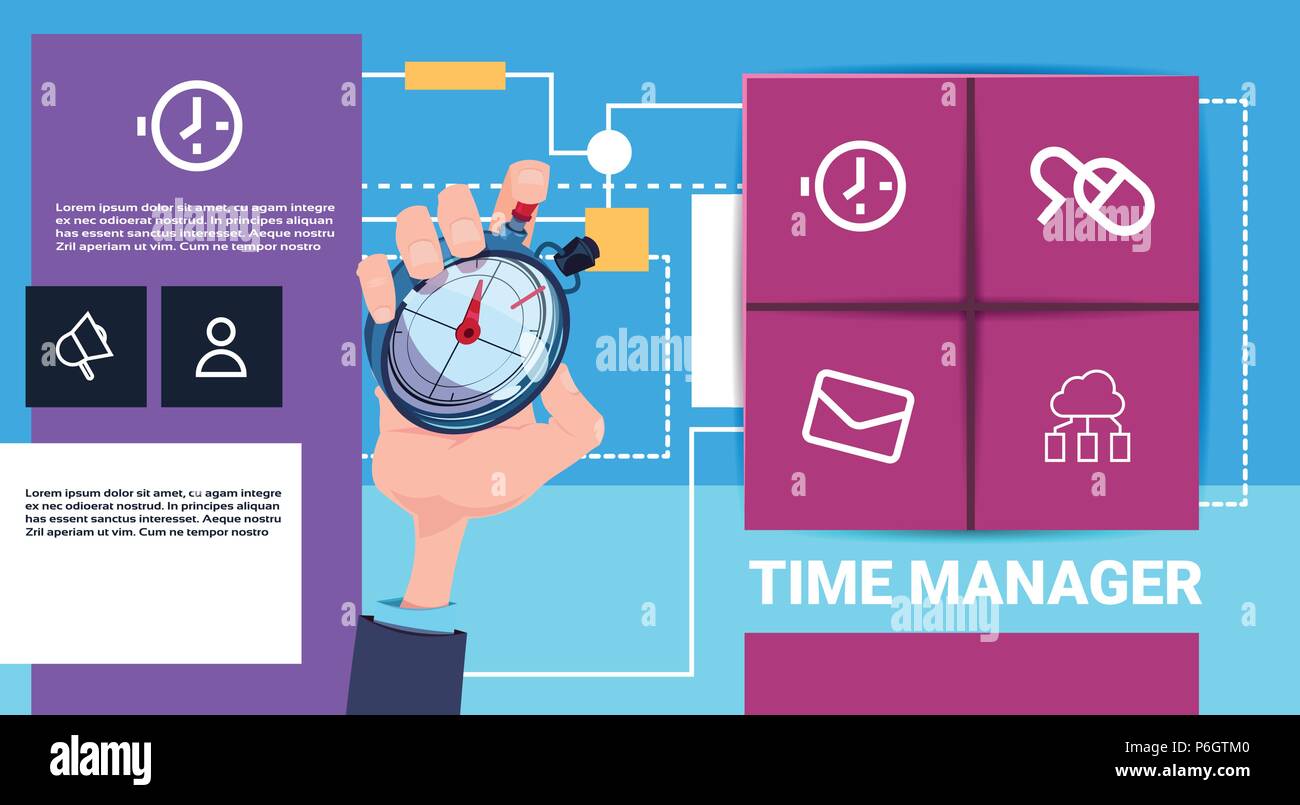 human hand hold stopwatch time manager shedule presentation interface ...