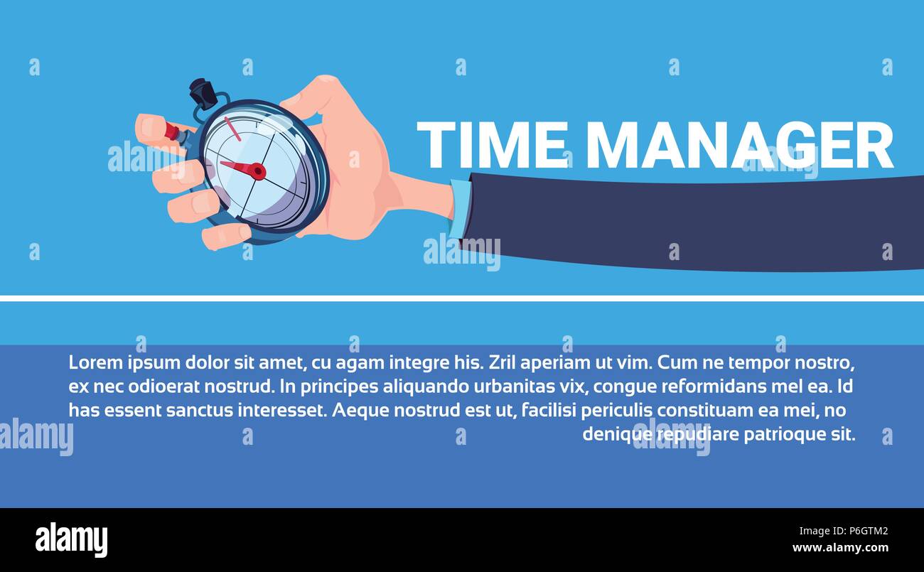 human hand hold stopwatch time manager chronometer timer concept flat ...
