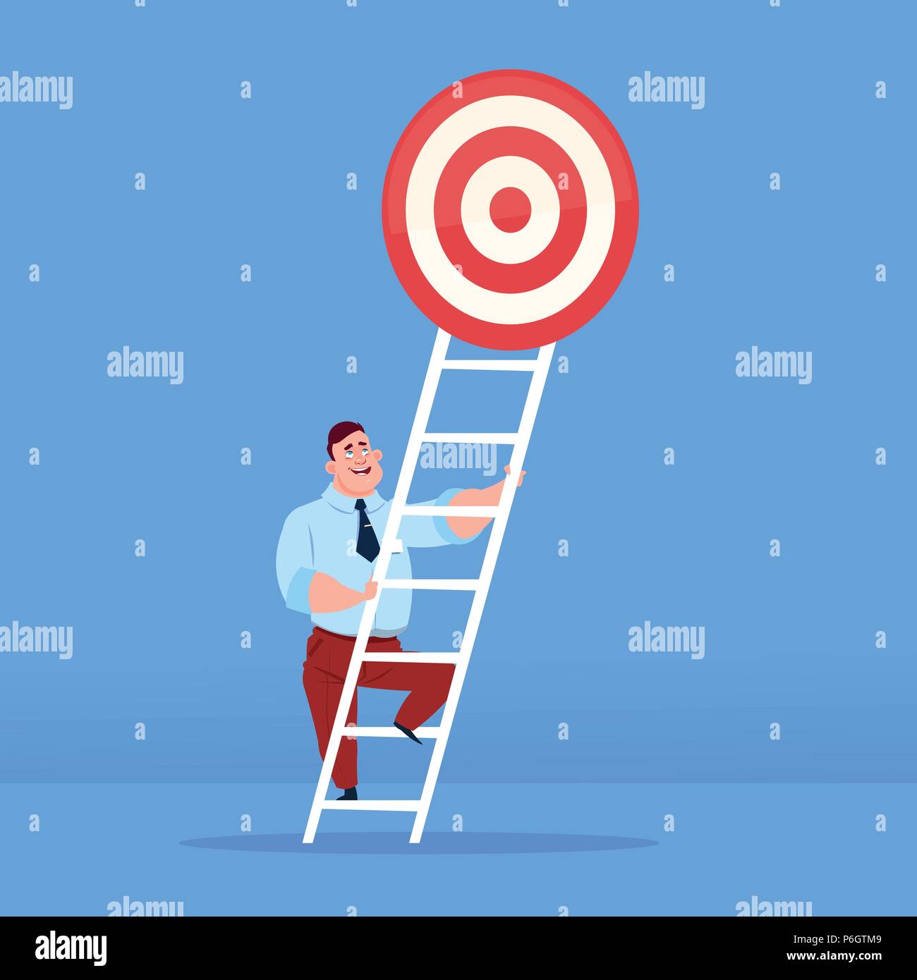 businessman stepping up to target on top of stairs business success ...