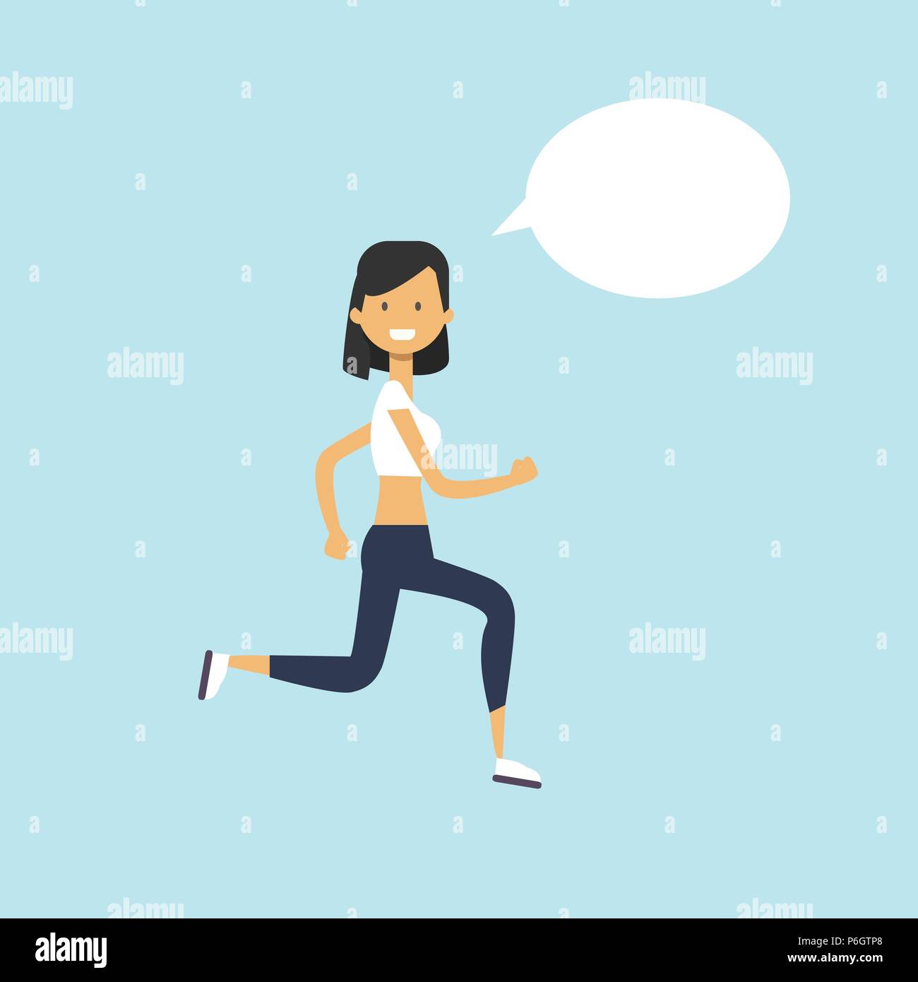 woman activity running chat bubble female character full length on blue ...