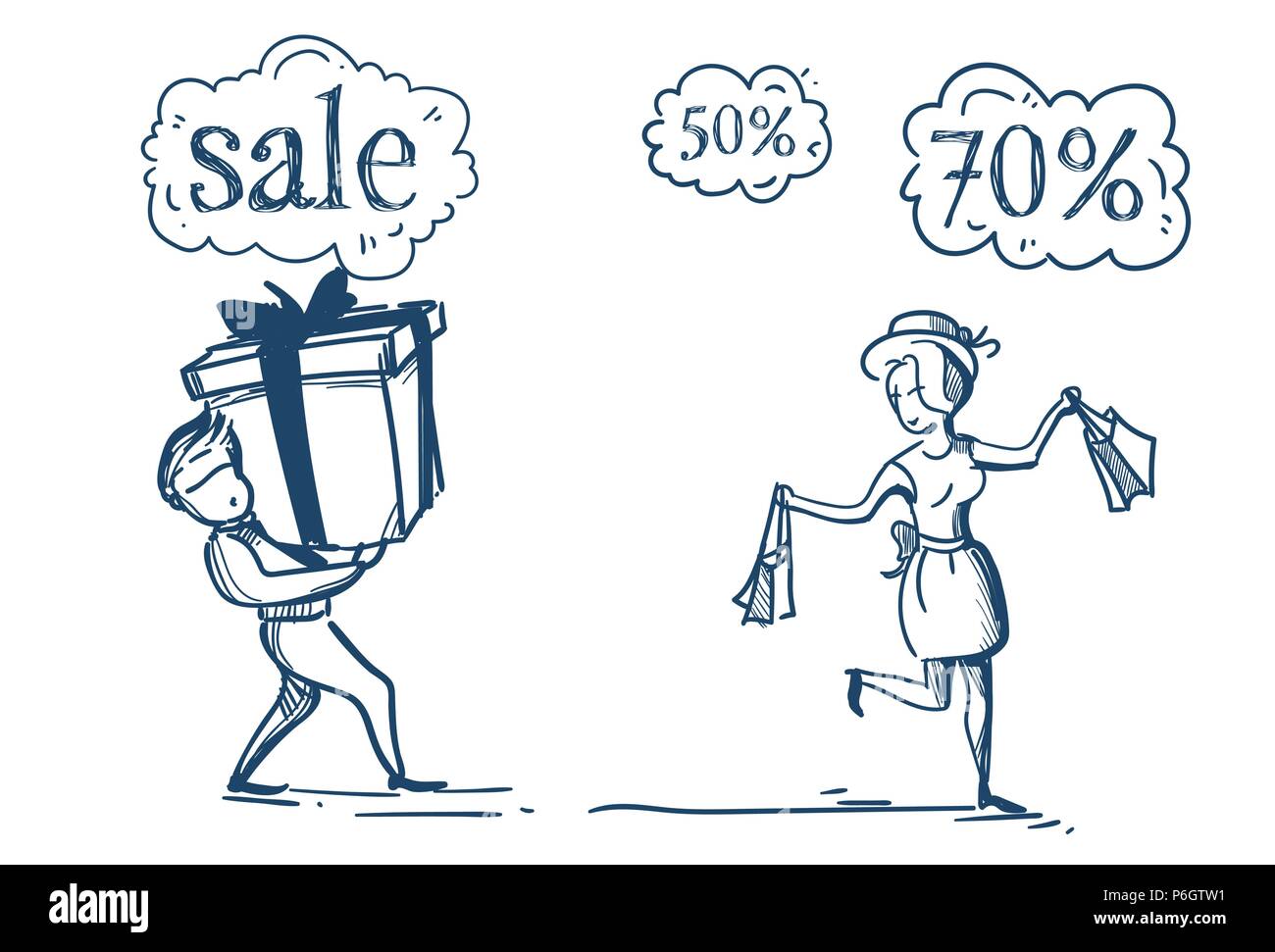 woman man couple with purchases shopping sale concept discount price ...