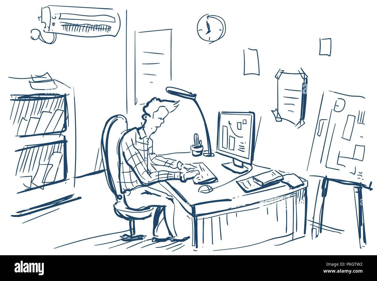 businessman sit at office desk financial analysis graphs hard working ...