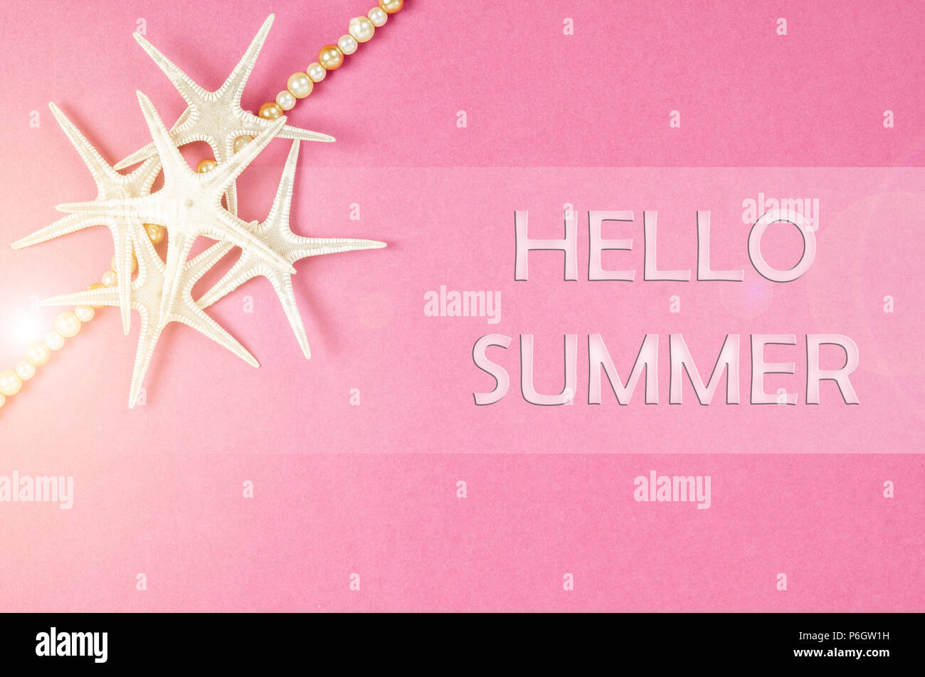 Hello summer with seashells and starfish on pink background Stock Photo ...