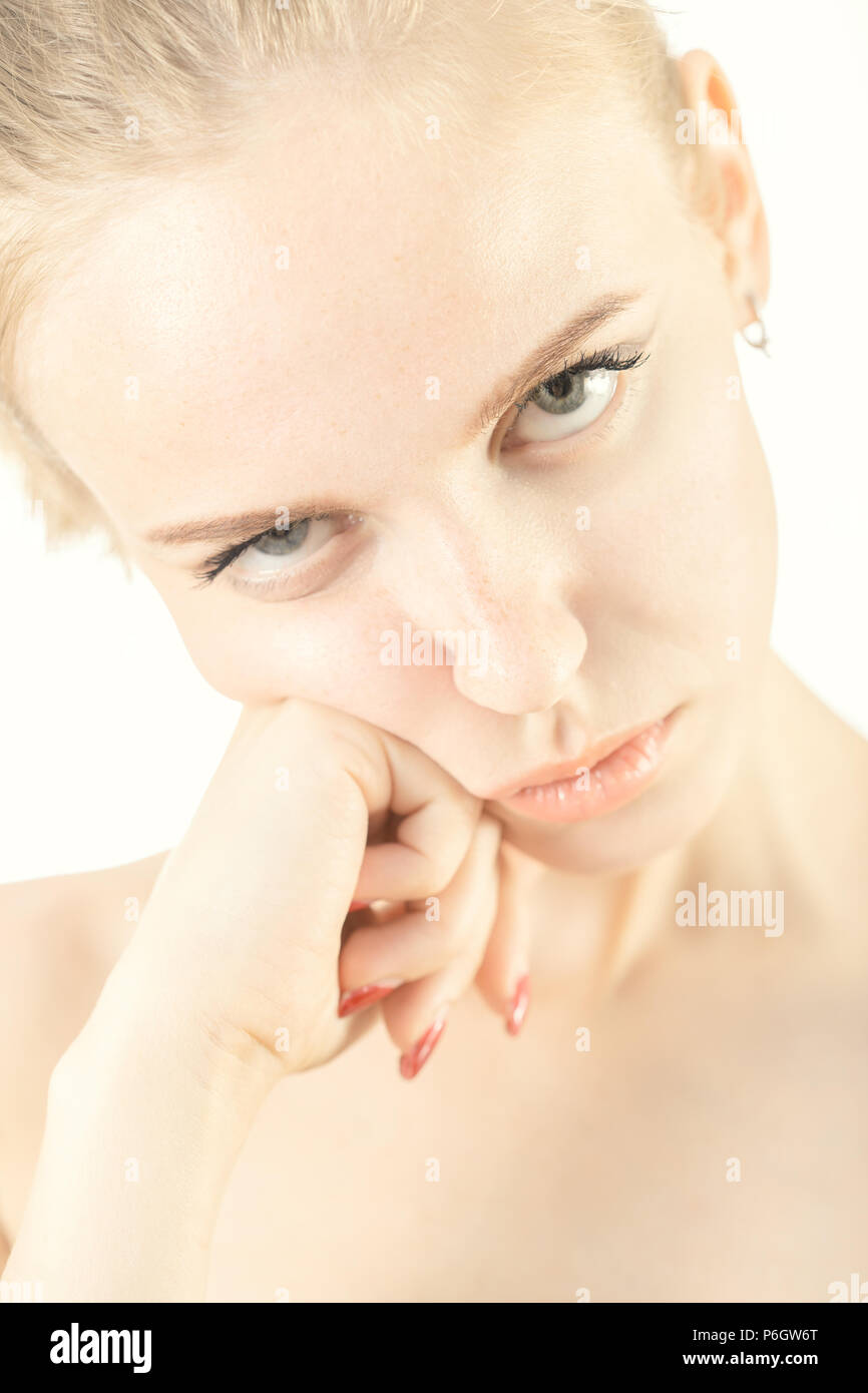 sad serious young woman looking at camera Stock Photo - Alamy