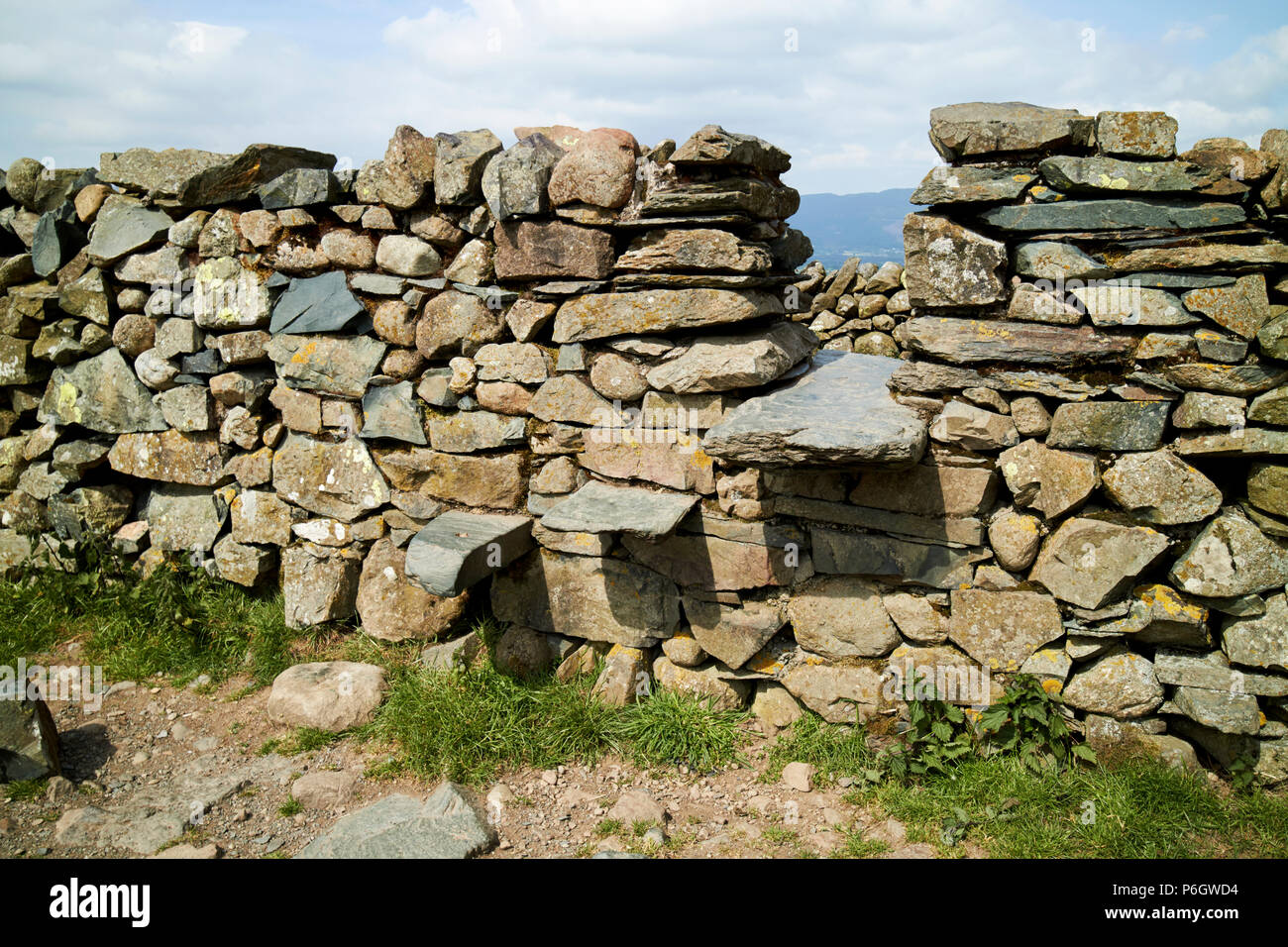 lake district slate stone stile through dry stone wall underskiddaw ...
