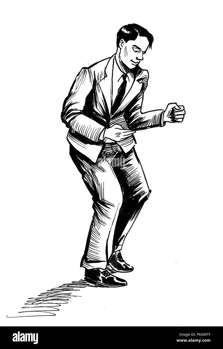 Dancing man. Ink black and white illustration Stock Photo - Alamy