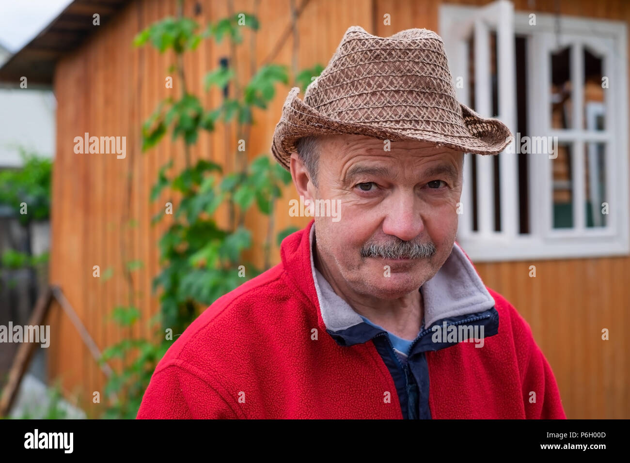 Male outdoor street portrait. Mid adult man over grunge wall and ...