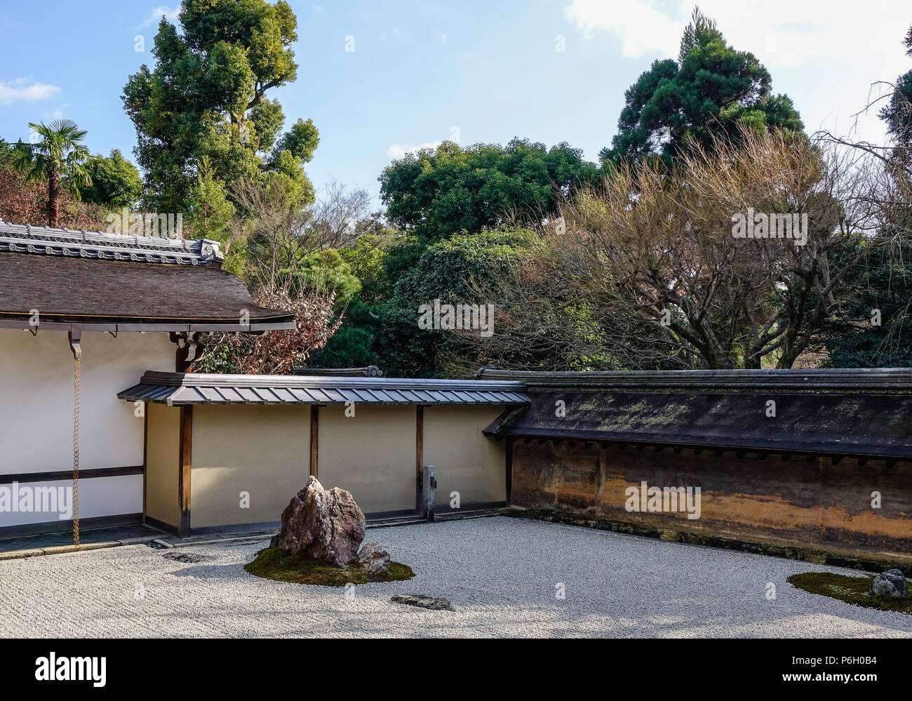 Kyoto, Japan - Dec 26, 2015. Beautiful rock garden at Ryoanji Temple in ...