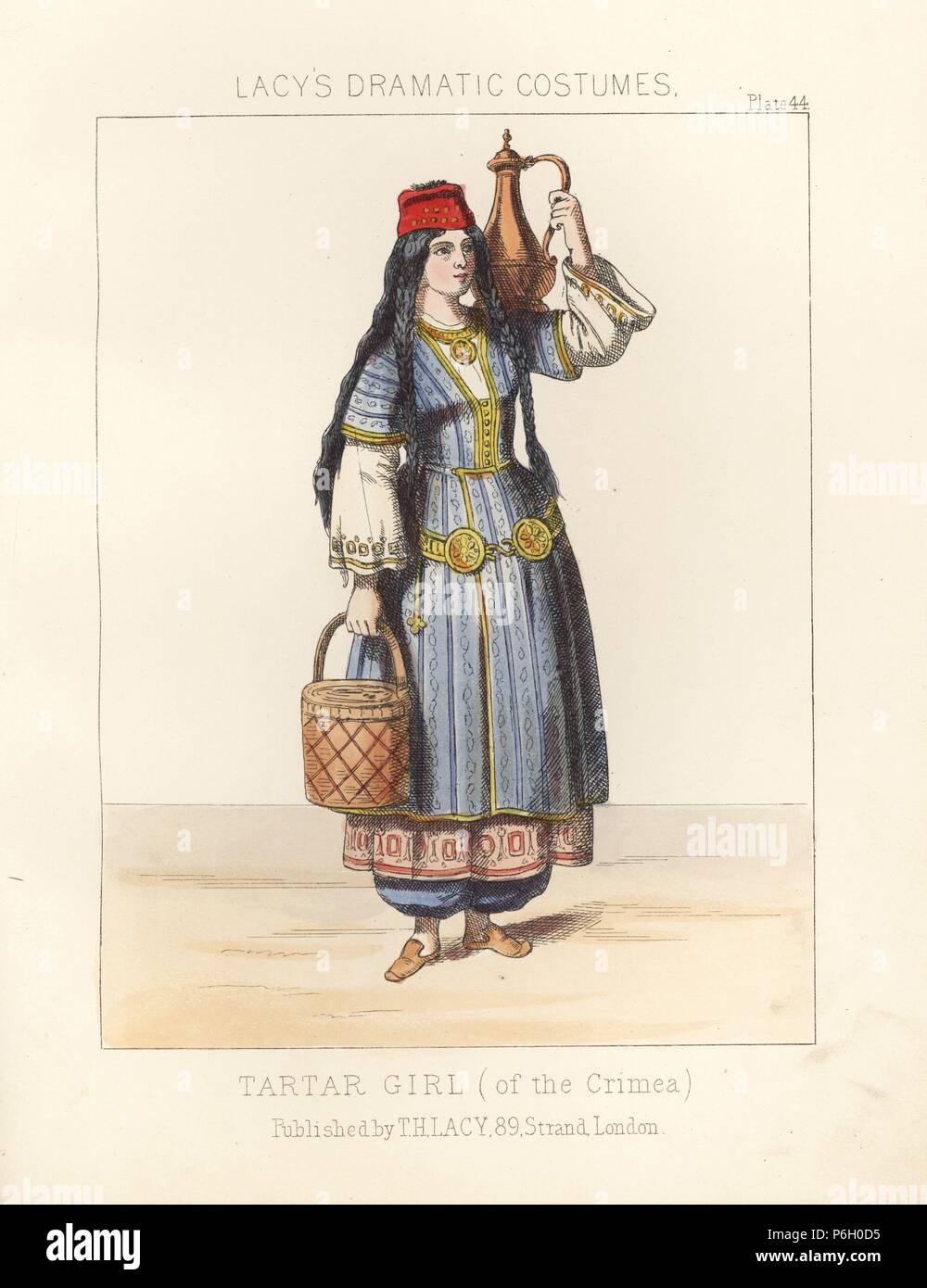 Tartar (Tatar) girl of the Crimea with water jug and basket, 19th ...